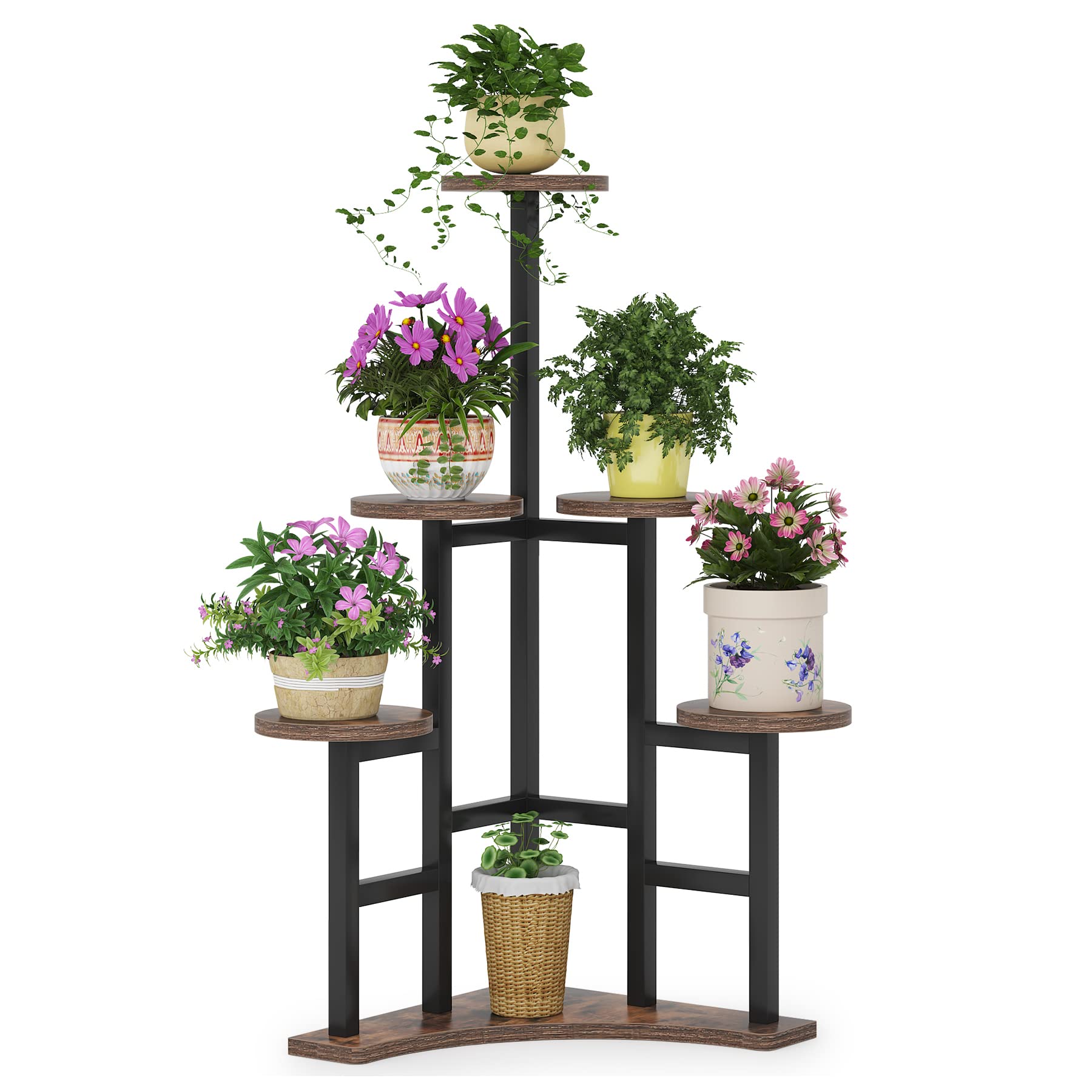 LITTLE TREE 6 Tiered Corner Plant Stand Indoor, Tall Plant Shelf Flower Stand Multiple Potted Plant Holder Rack for Living Room Balcony Garden, Rustic Brown