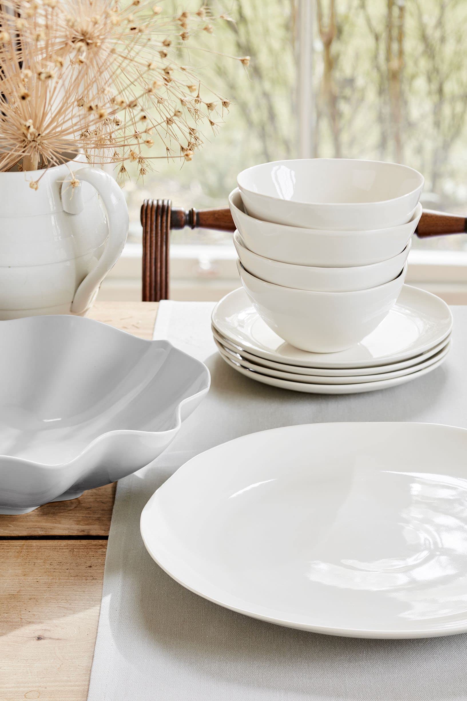 Portmeirion Sophie Conran Arbor Organic Shape Stoneware All Purpose Bowls 6 Inch Set of 4 - Dishwasher & Microwave Safe for Serving Cereal, Soup, Salad, Rice, Snacks & More (Creamy White)