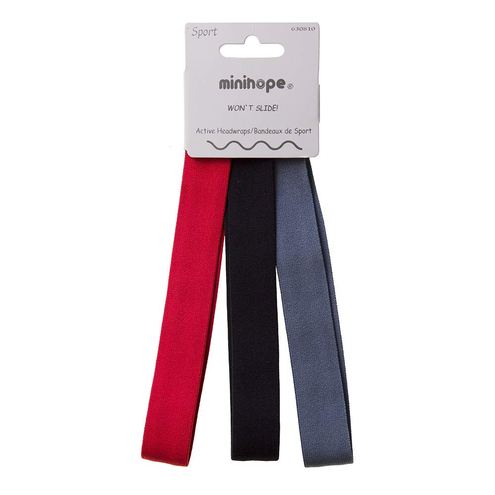 minihope 3 Pack Elastic Hair bands SlideProof Sport Headbands For Women and Men Hair