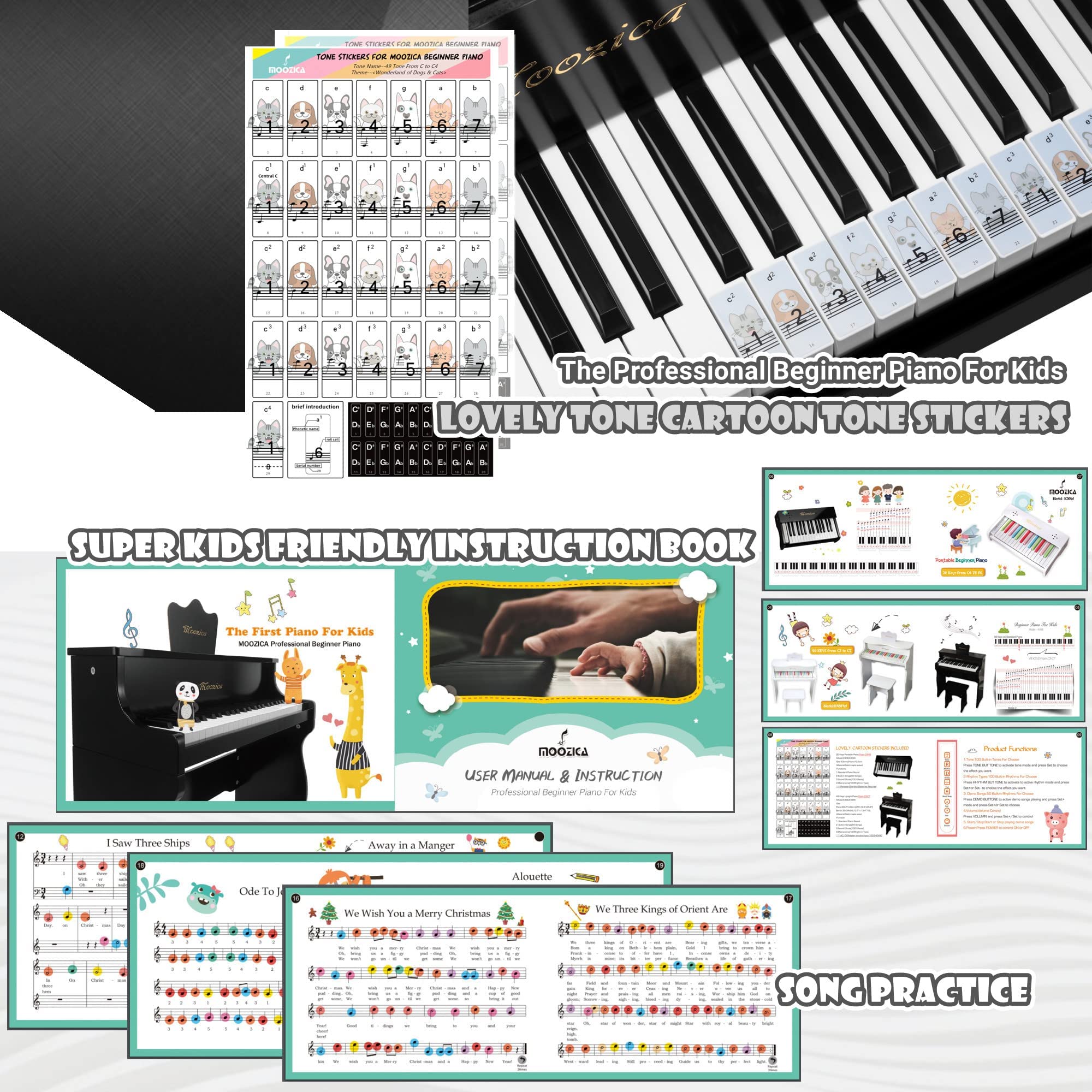 MOOZICA Beginning Piano, Solid Wood Multi-functional Digital Keyboard Piano for Beginner Piano For Kids (30 Keys-Black)