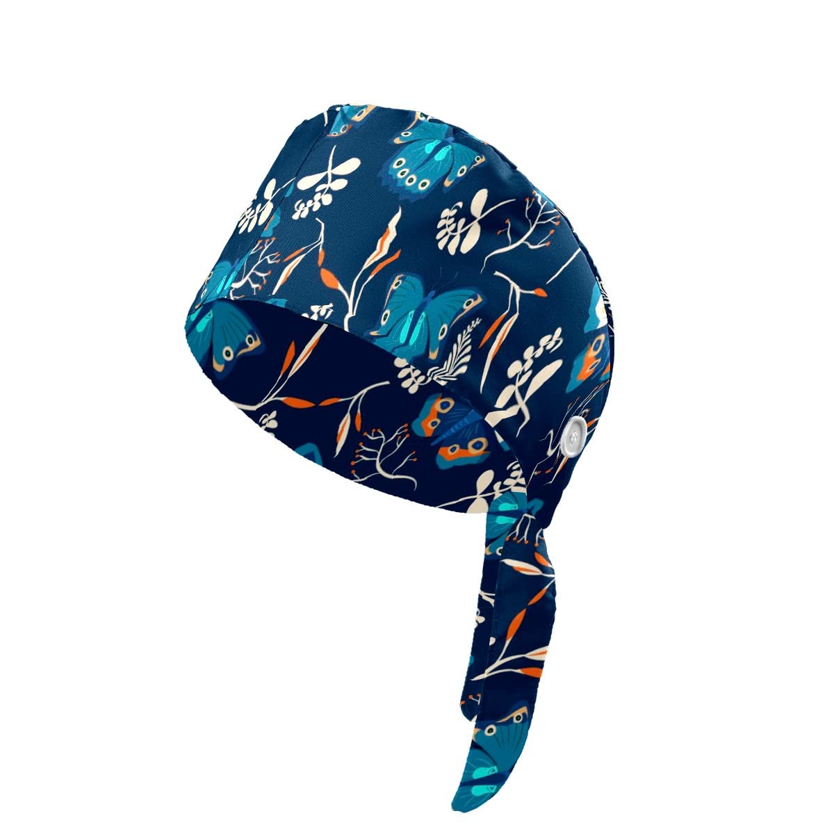 Printed Working Cap Flower Butterfly Grass Insect Plant Blue Working Cap with Button and Sweatband Adjustable Tie Back Hat for Women Men