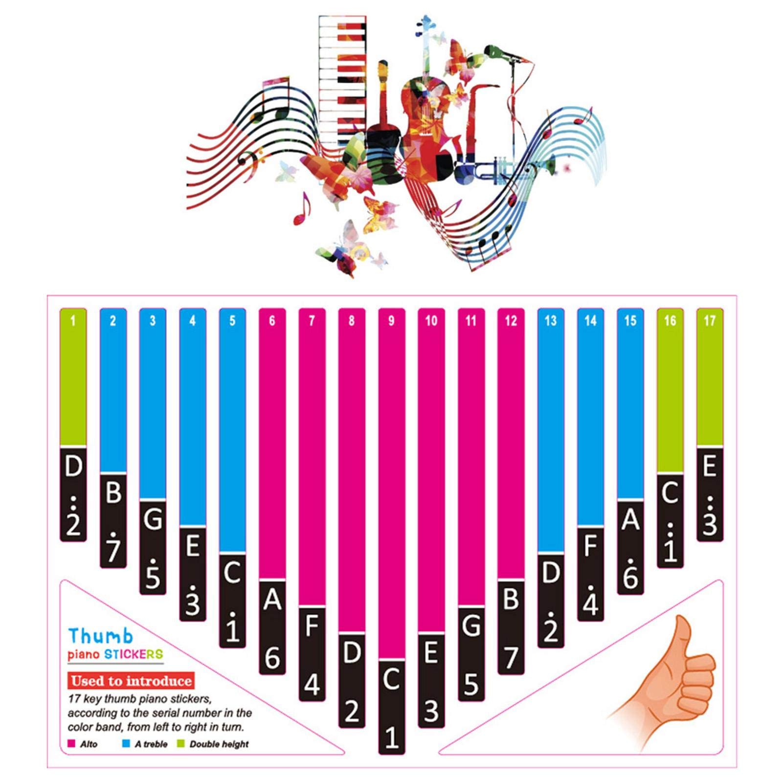 narratorbook 17-Key Thumb Piano Sticker Kids Beginner Note Stickers Thumb Piano Key Sticker for Kalimba Thumb Piano Repair Parts Musical Instruments