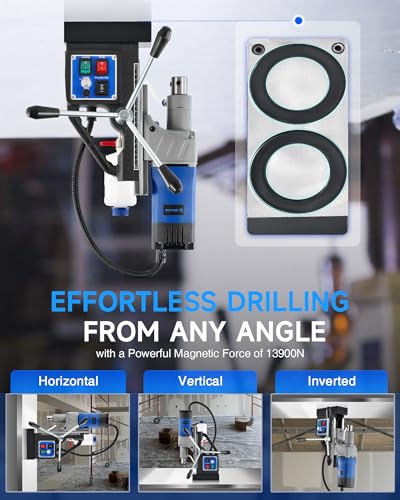 ZELCAN Mag Drill Press, 1550W Portable Magnetic Drill Press with 2" Boring Diameter, 0-580 rpm Stepless Speed & Reversible Direction, 2922 lbf Mag Force Electric Drilling Machine for Metal Surface