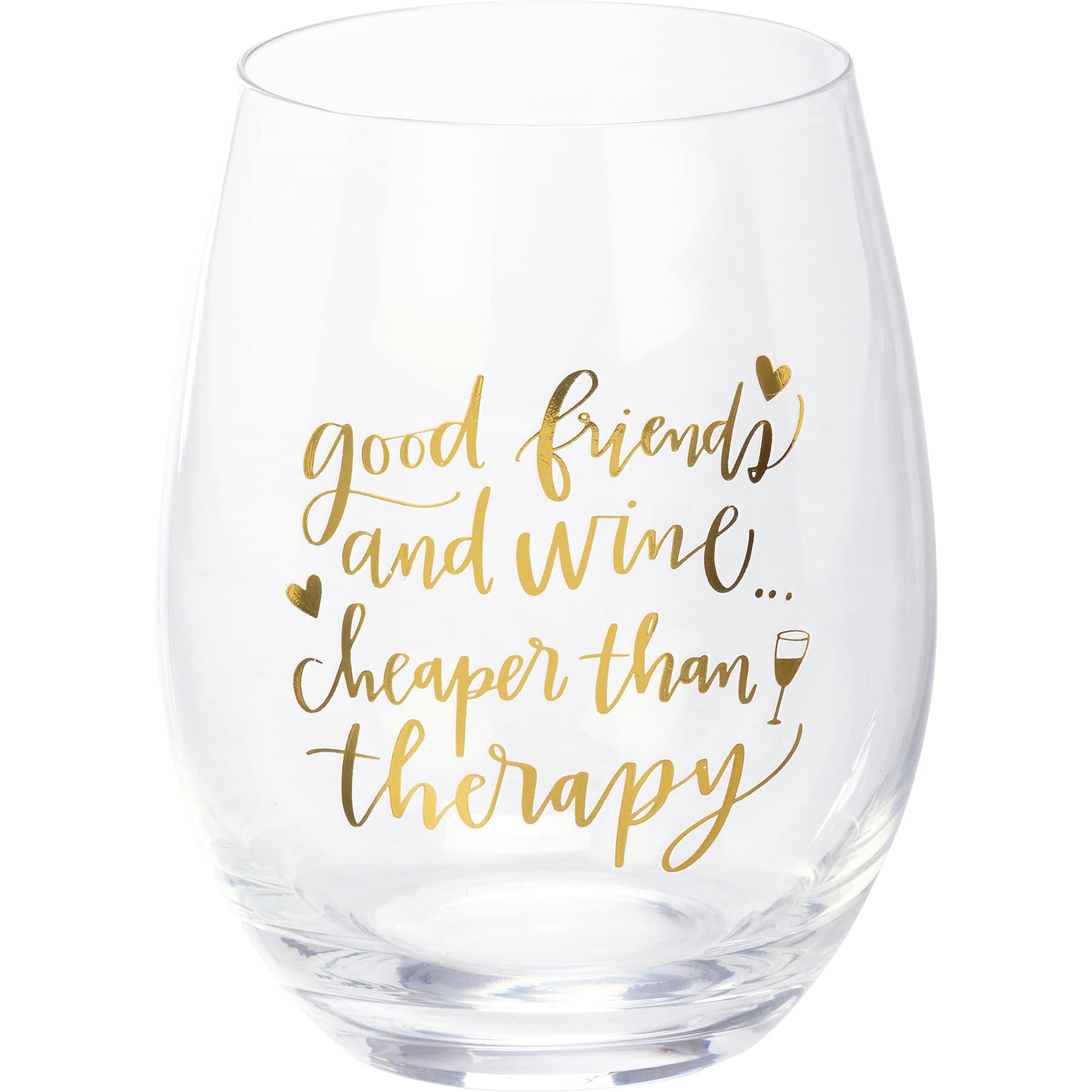 Primitives by Kathy Good Friends And Wine…Cheaper Than Therapy Wine Glass