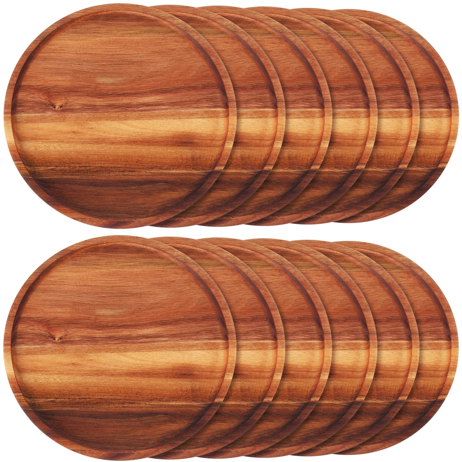Rtteri 12 Pieces Acacia Wood Dinner Plates 9.8 Inch Round Wood Dishes Wooden Charger Serving Tray Easy Cleaning Lightweight Unbreakable Classic Plate for Dishes Snack, Dessert, Housewarming Gift