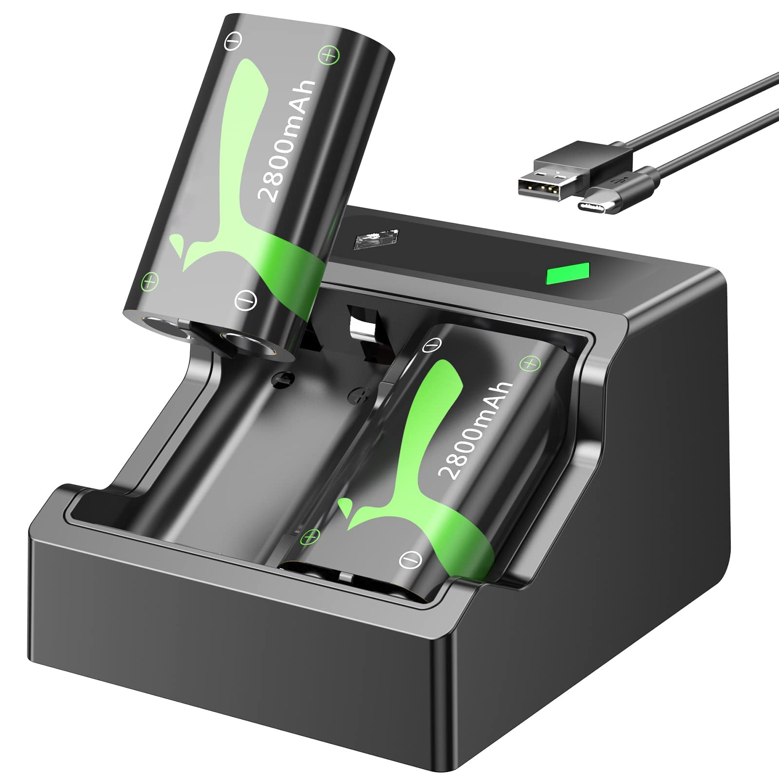 Rechargeable Battery Pack Charger Station for Xbox One Controller Include 2 X 2800mAh Batteries, Compatible with Xbox One/One X/S/Elite/Xbox Series S|X,with Type-C Charging Cable and LED Indicator