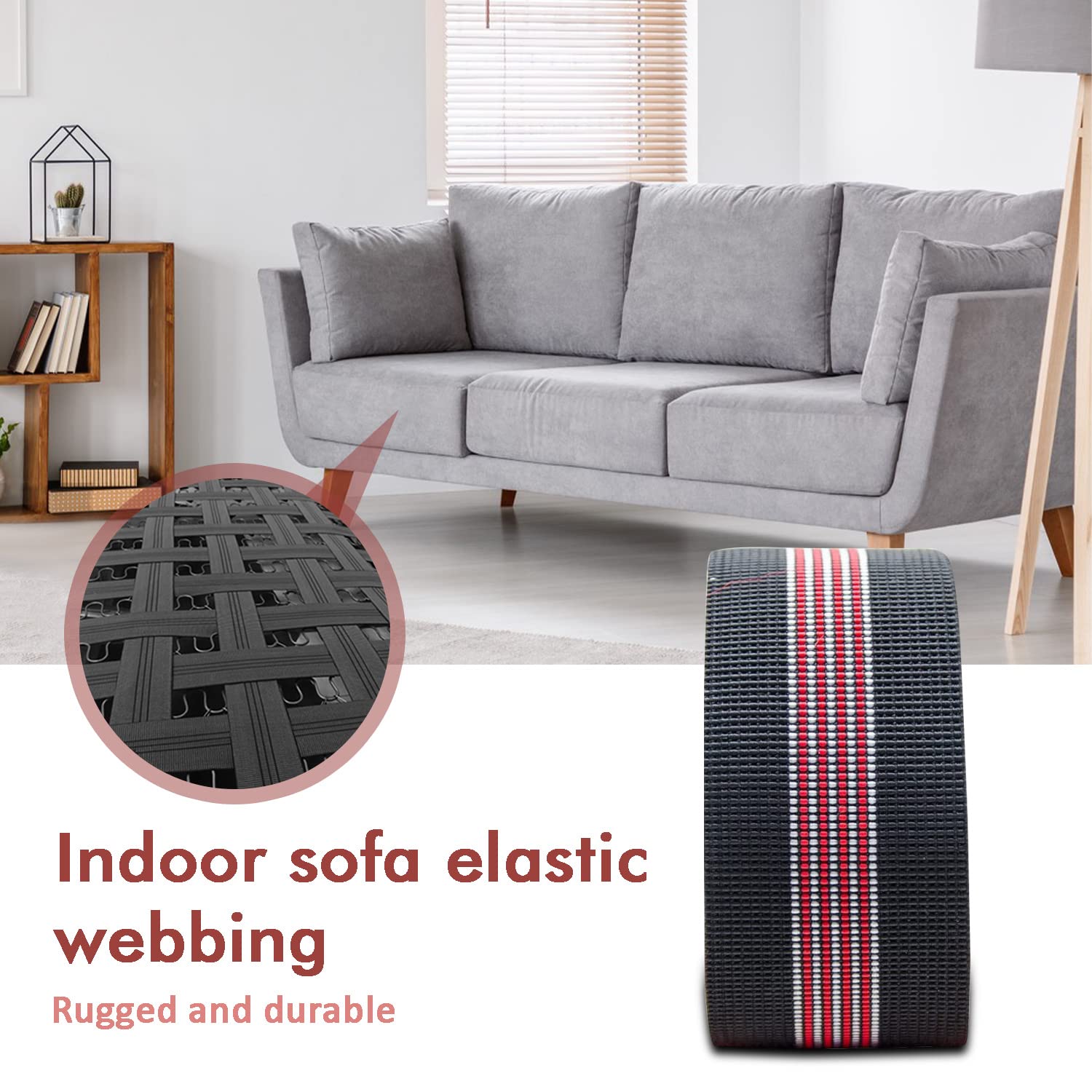 PBNICE Sofa Elastic Webbing Stretch Latex Band Furniture Repair DIY Upholstery Modification Elasbelt Chair Couch Material Replacement Stretchy Spring Alternative Two Inch 2" Wide x Forty Ft 40" Roll