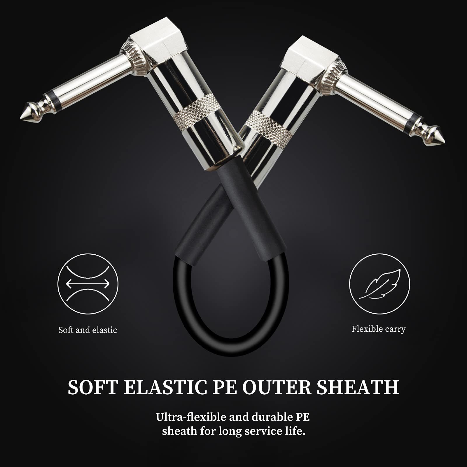Musicistrel Guitar Patch Cable 6 Inch, Right Angle 1/4 Inch Guitar Pedal Cables, Instrument Effects Pedal Patch Cables for Guitar Effects Pedal Board (2-Pack)