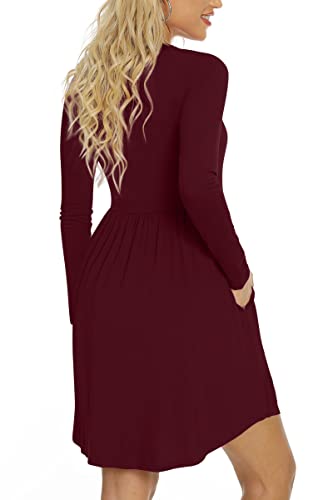 LONGYUAN Womens 2024 Casual Homecoming Winter Dresses Soft Long Sleeve Swing Christmas Dress Large, Wine Red