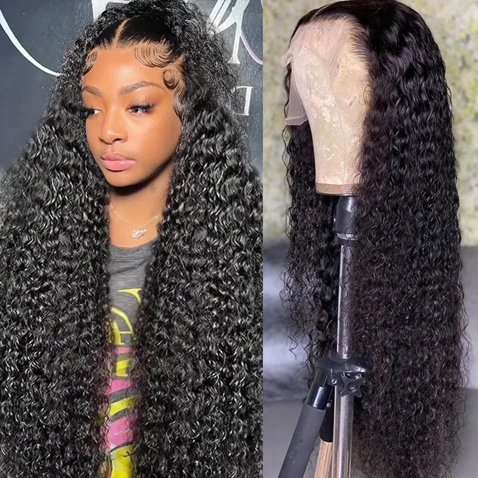 Water Wave Lace Front Wigs Human Hair Wigs for Women HD 13x4 Glueless Lace Frontal Wigs Human Hair Pre Plucked with Baby Hair Wet and Wavy Wigs Human Hair 150% Density Natural Color (24 Inch)