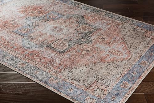 Livabliss Suri Vintage Washable Area Rug 5'3" x 7'3", Rust/Blue