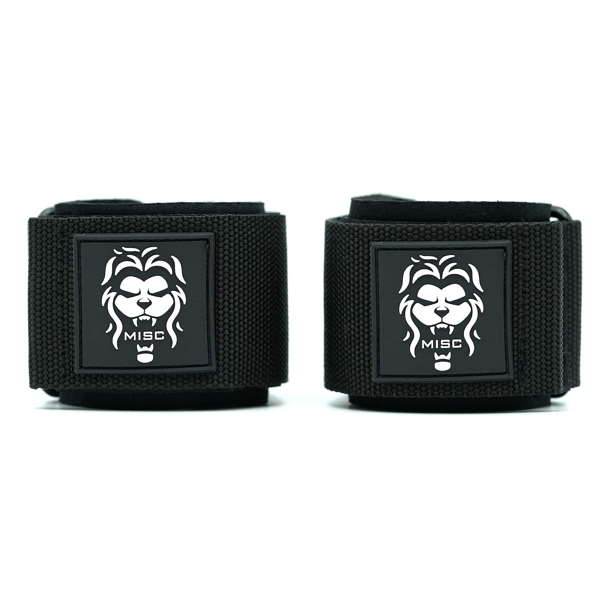 MISC FITNESS Wrist Wraps - Lifting Support Compression and Stabilization for Powerlifting Weightlifting Crossfit - Custom Fit Adjustable Fixing Tape Extra Wide Strap with Steel Buckle - Black V2