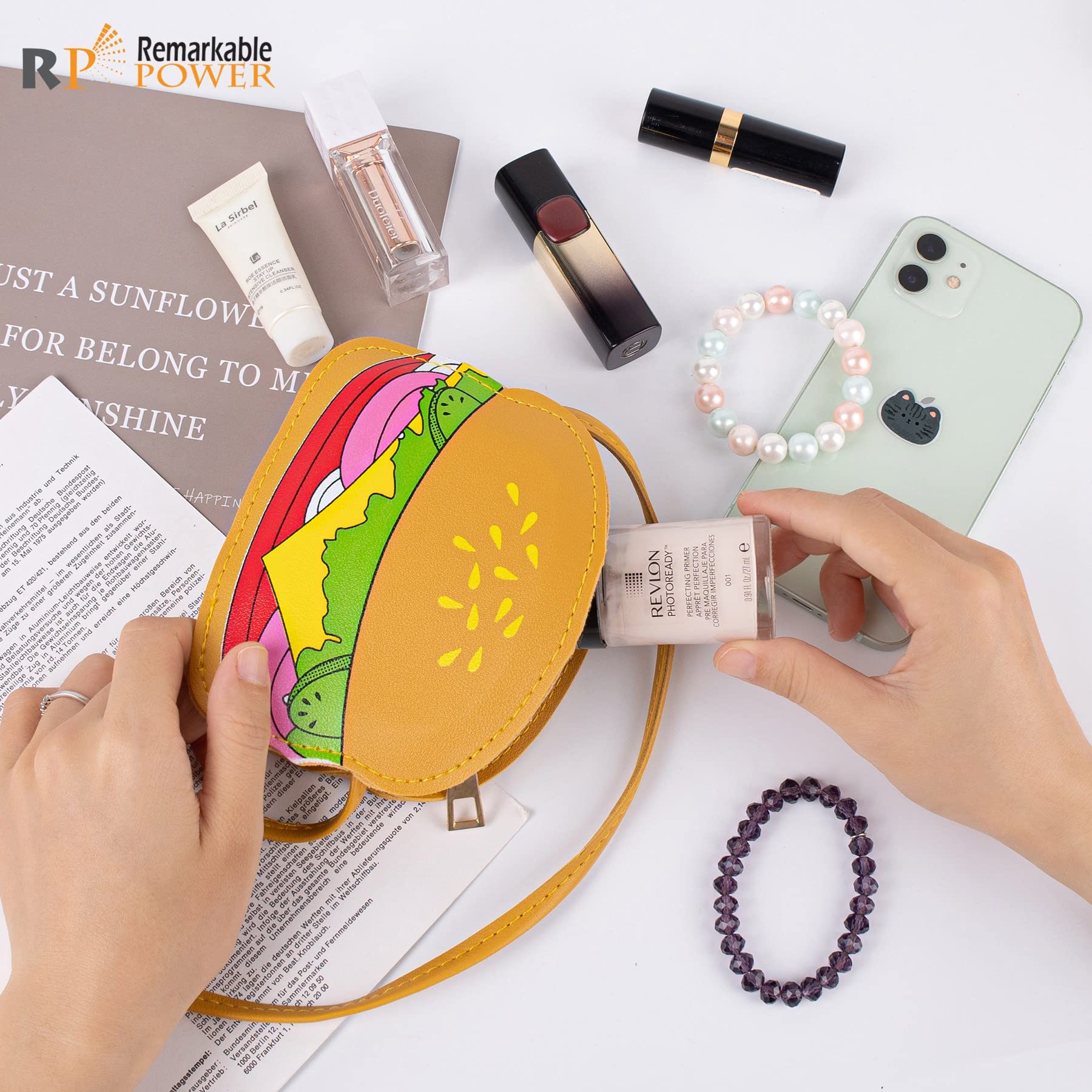 RP Remarkable Power, 2 Pack Fruit Lemon Cross Body Bag Cute Hamburger Bags for Women Girls
