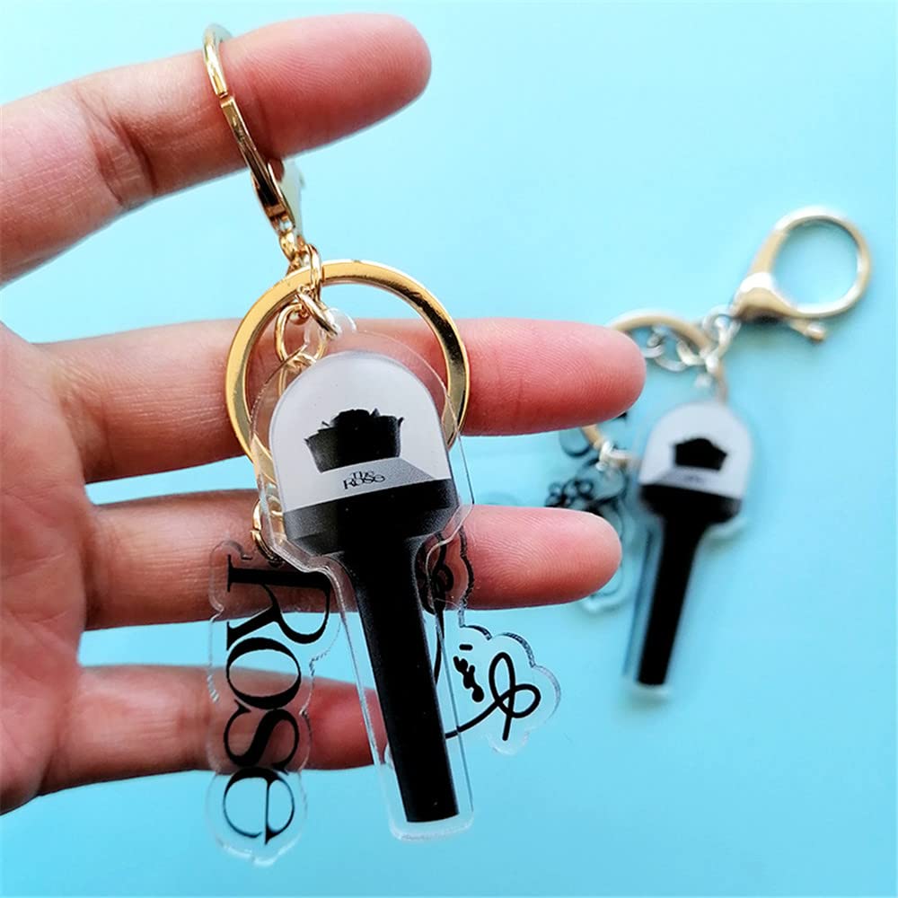 KPOP Rose Light Stick Keychain Idol Stick Light Key Chain Keyring Bag Accessories (Rose keychain-Gold)