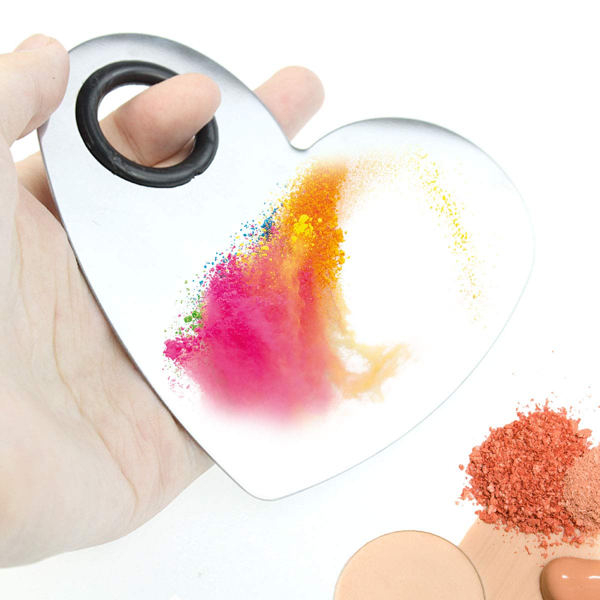 obmwang Stainless Steel Heart Shaped Makeup Palette Spatula - Makeup Artist Makeup Enthusiast Tools for Blending Cosmetic Foundation Shades
