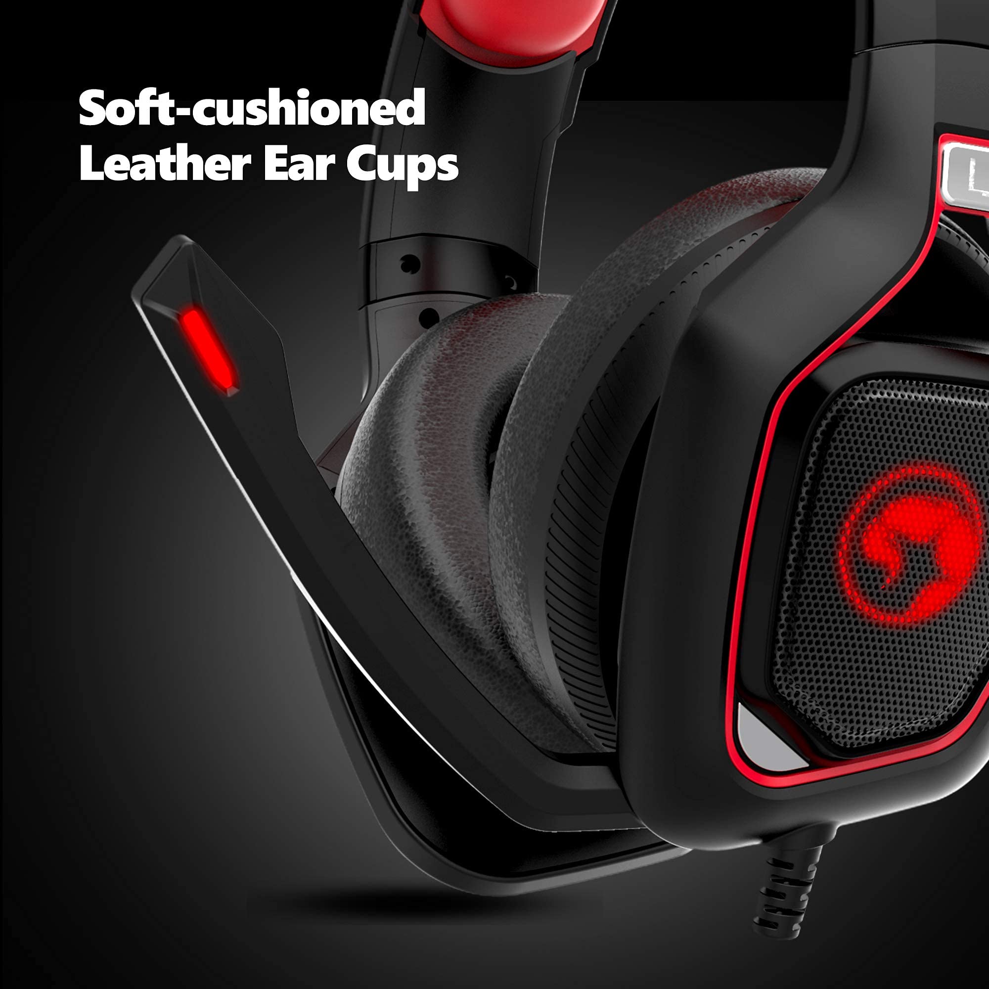 MARVO Gaming Headset with Microphone for Xbox One, PS4/5, PC, Gaming Headphones with 3D Stereo Sound, LED Light, USB + 3.5mm Jack, Comfortable Leather Ear Pad