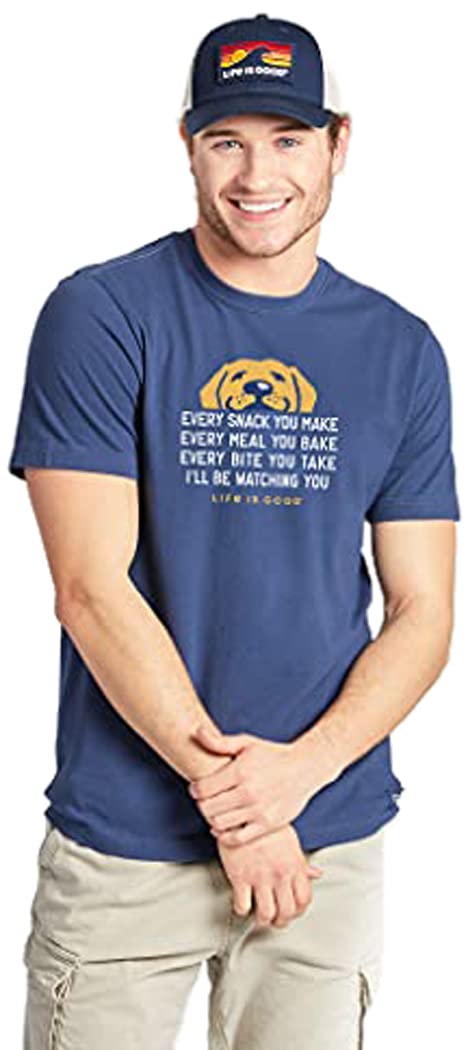 Life is Good Mens Dog Lover Graphic T-Shirt, Cotton Tee, Short Sleeve, Crewneck Shirt, Casual Top, I'll Be Watching You Dog, Darkest Blue, Large