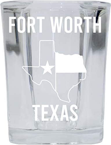 R and R Imports Fort Worth Texas Souvenir Laser Etched 2 Ounce Square Shot Glass Texas State Flag Design