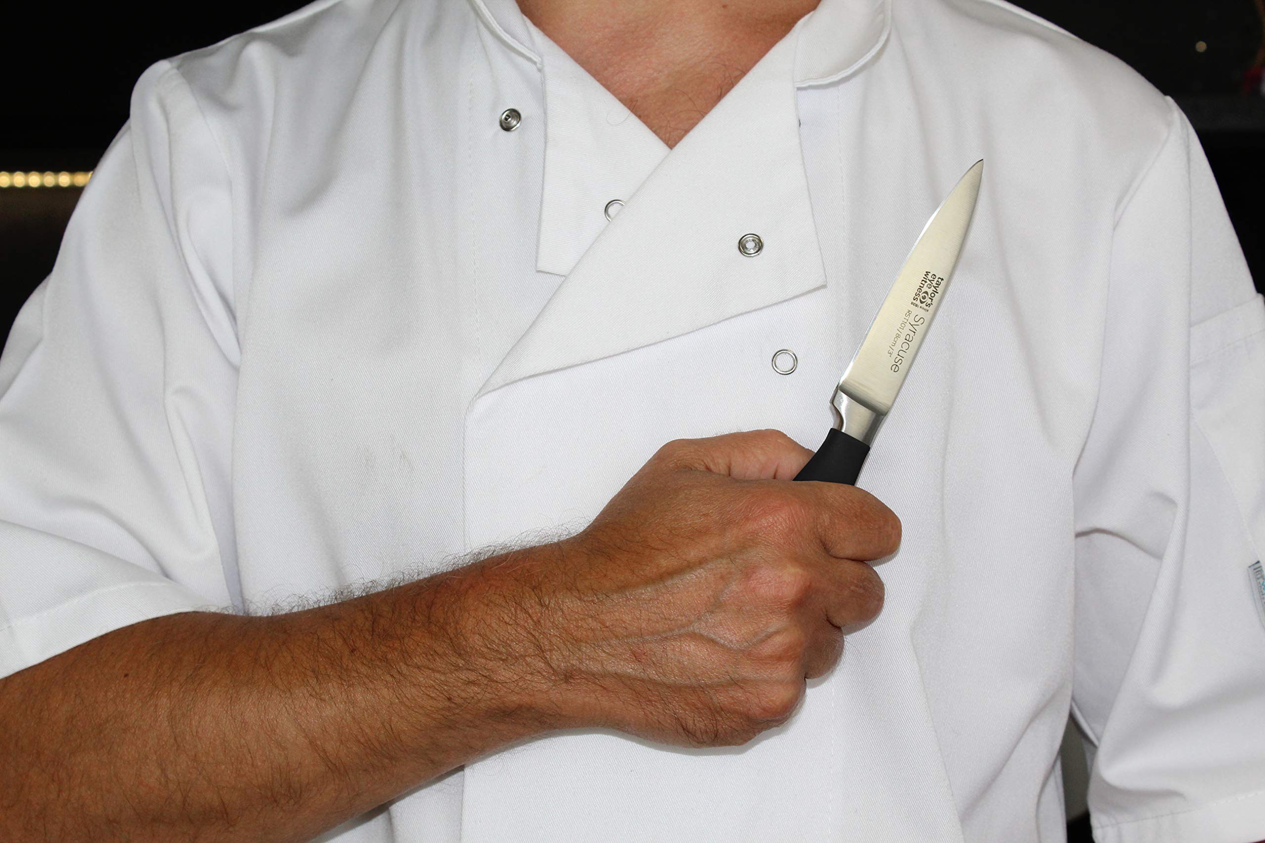Taylors Eye Witness Syracuse Vegetable Paring Kitchen Knife - Professional 8cm/3.5β Cutting Edge, Multi Use. Ultra Fine Blade, Precision Ground Razor Sharp. Soft Textured Grip Matte Black Handle.