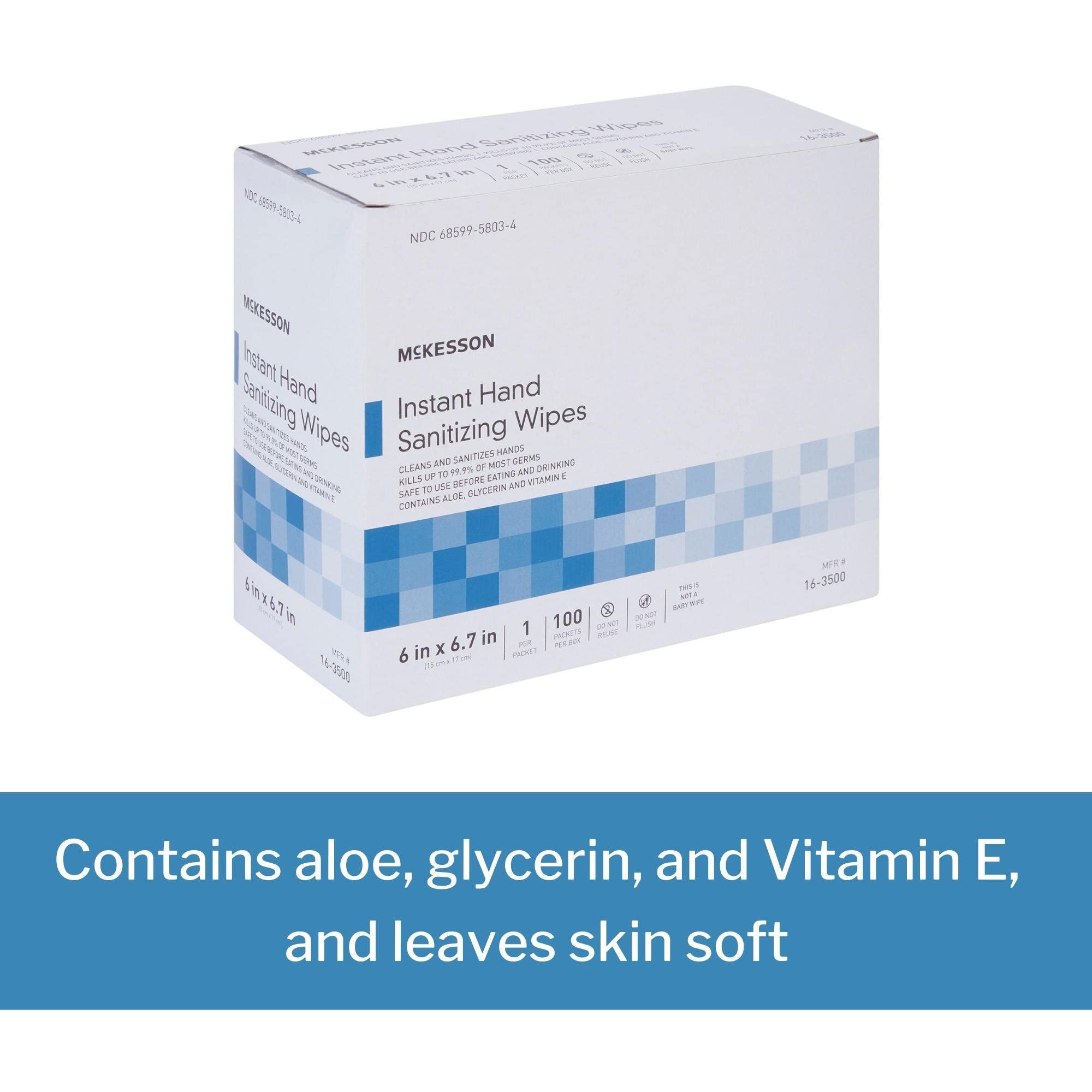 McKesson Hand Sanitizing Wipes - Individually Wrapped Single Towelettes for Travel - Moisturizing with Aloe and Vitamin E, 100 Wipes, 1 Pack