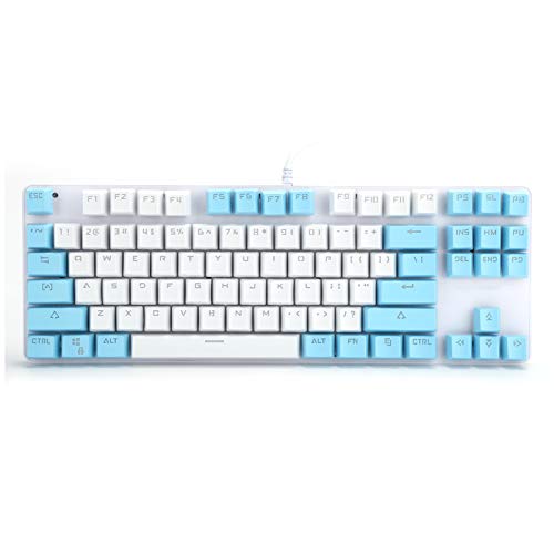 Zyyini Bindpo Mechanical Keyboard, 87-Keys Computer Gaming Keyboard with Color Mixed Backlight, USB Wired Keyboard for Desktop ComputerLaptopOffice, Plug and Play (White Blue)