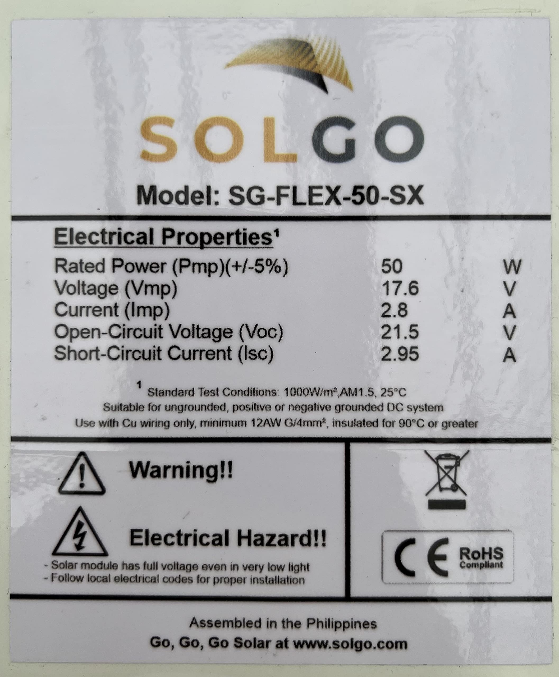 Sol-Go 50W Flexible Solar Panel with Handle, Built with Sunpower Maxeon Solar Cells, 12V, Off Grid Solar Power Compatible with Portable Power Station, Designed and Engineered in The US
