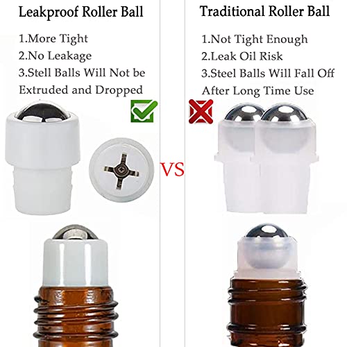 MUB 10ml Roller Bottles for Oils, 8 Pack Leakproof Essential Oil Roller Bottles with Stainless Steel Roll-On Balls, Screw Cap