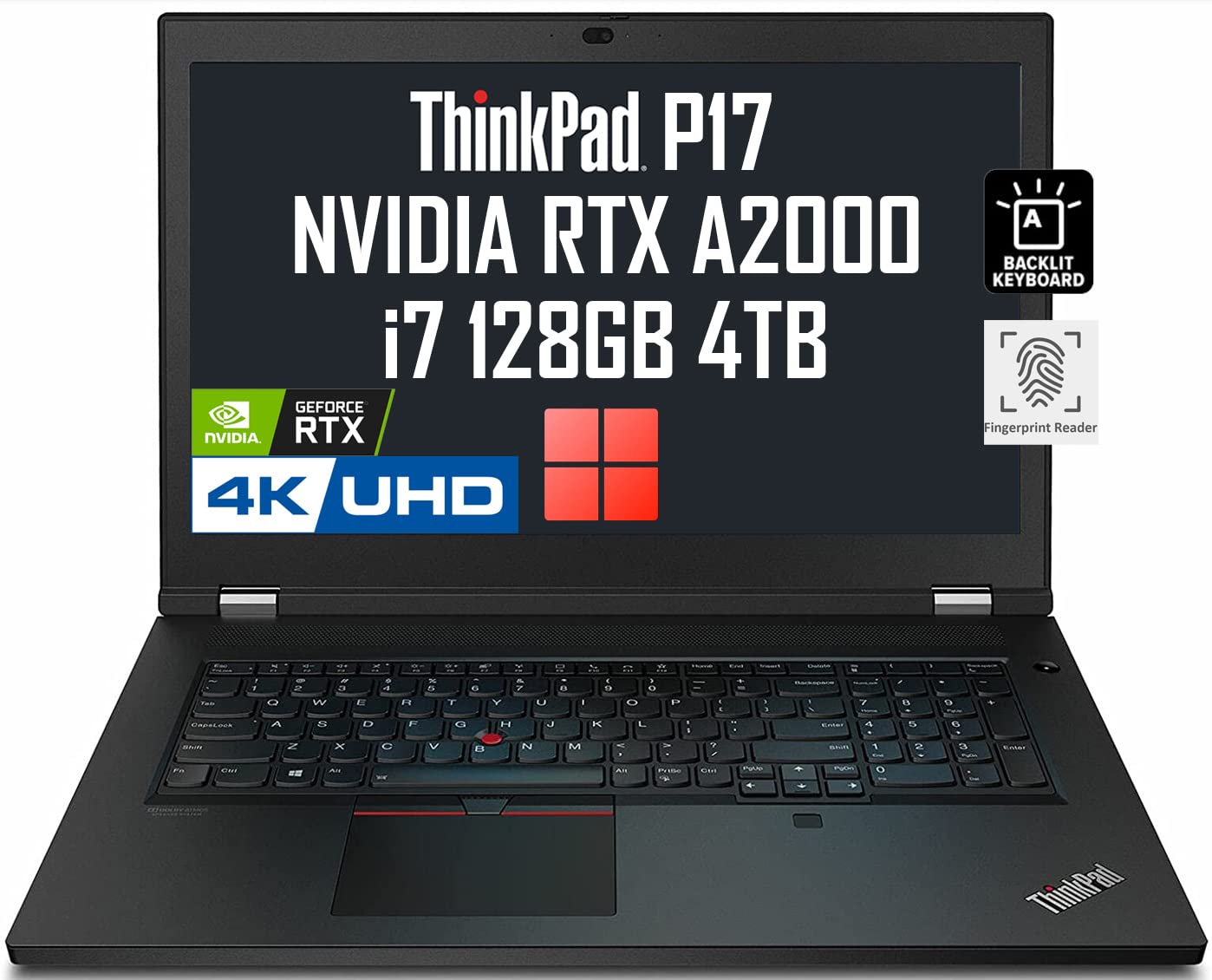 Lenovo ThinkPad P17 Gen 2 Mobile Workstation Laptop (17.3" 4K UHD, Intel 8-Core i7-11800H, 128GB RAM, 4TB PCIe SSD, NVIDIA RTX A2000 4GB), Thunderbolt 4, Backlit, Fingerprint, Win 11 Pro, Black