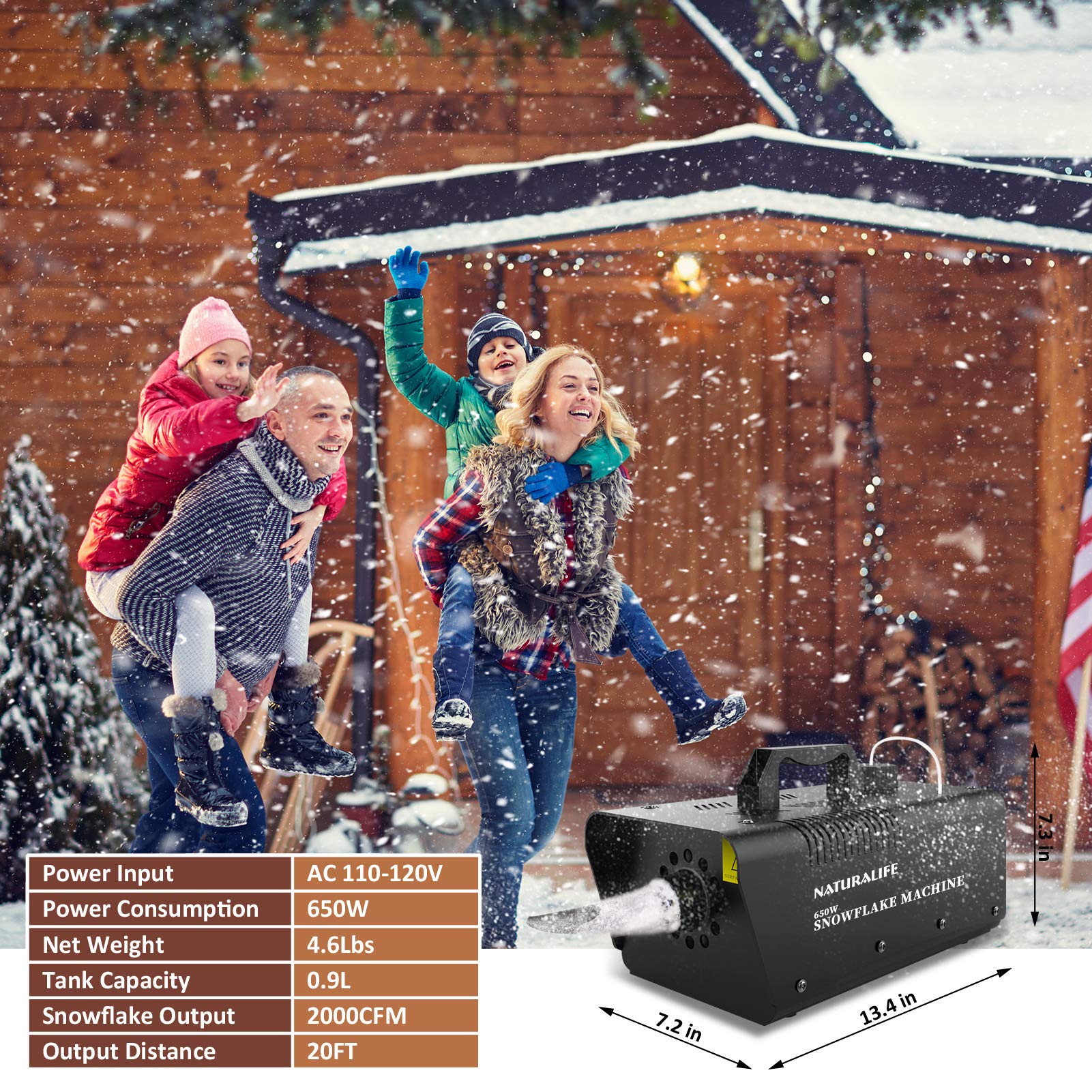 Naturalife Snow Machine, 650W High Output Snowflake Maker with Wired Remote Control Great Machine for Christmas Wedding Party Stage Effect