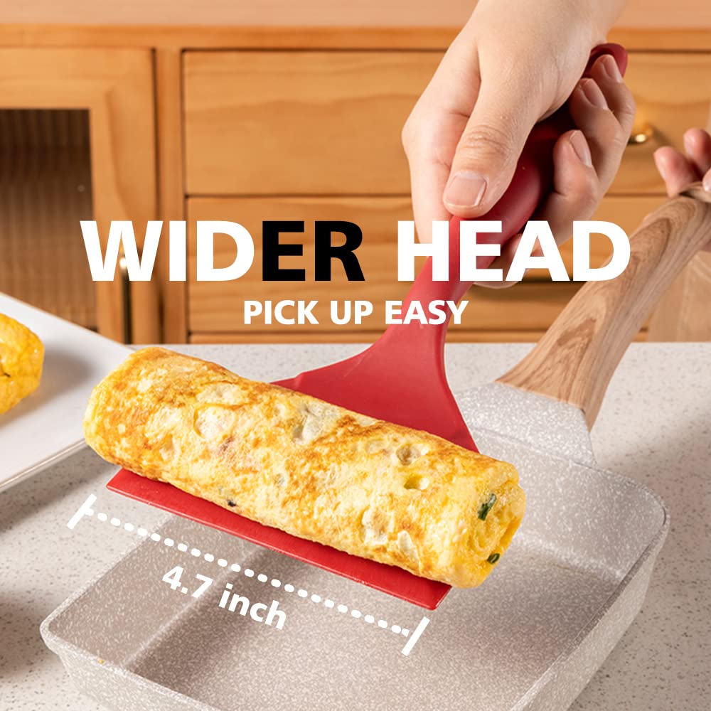 Silicone Tamagoyaki Spatula Japanese Omelette Spatula Wide Silicone Pancake Spatula Nonstick Heat-Resistant Pancake Shovel for Egg, Fish, Burgers, Steak and Pizza,Black