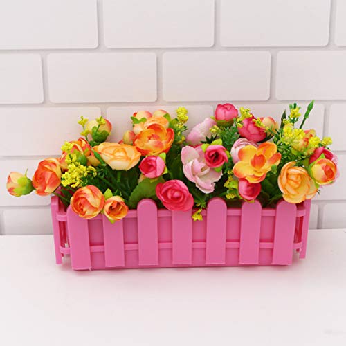 Yardwe Rectangular Plastic Flower Pot Small Creative Plant Pot Fence Shaped Window Box Planters for Garden Bonsai Home Office Decoration 9.1 x 3.5 x 2.8 Inch (Pink)