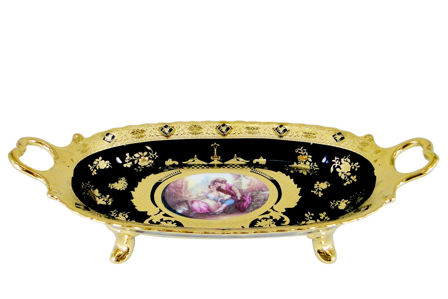 Royalty Porcelain Blue Serving Tray with Handles 'Second Date', Limoges China