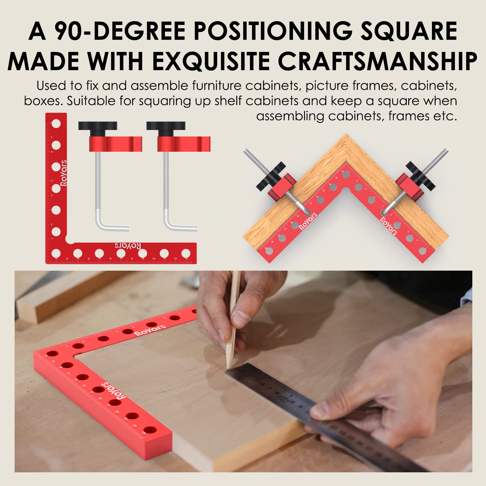 Royars Update 90 Degree Positioning Squares Right Angle Clamps for Woodworking,2 Pack(5.5"*5.5")Aluminium Alloy Corner Clamp Woodworking Carpenter Clamping Tool for Picture Frame Box Cabinets Drawers