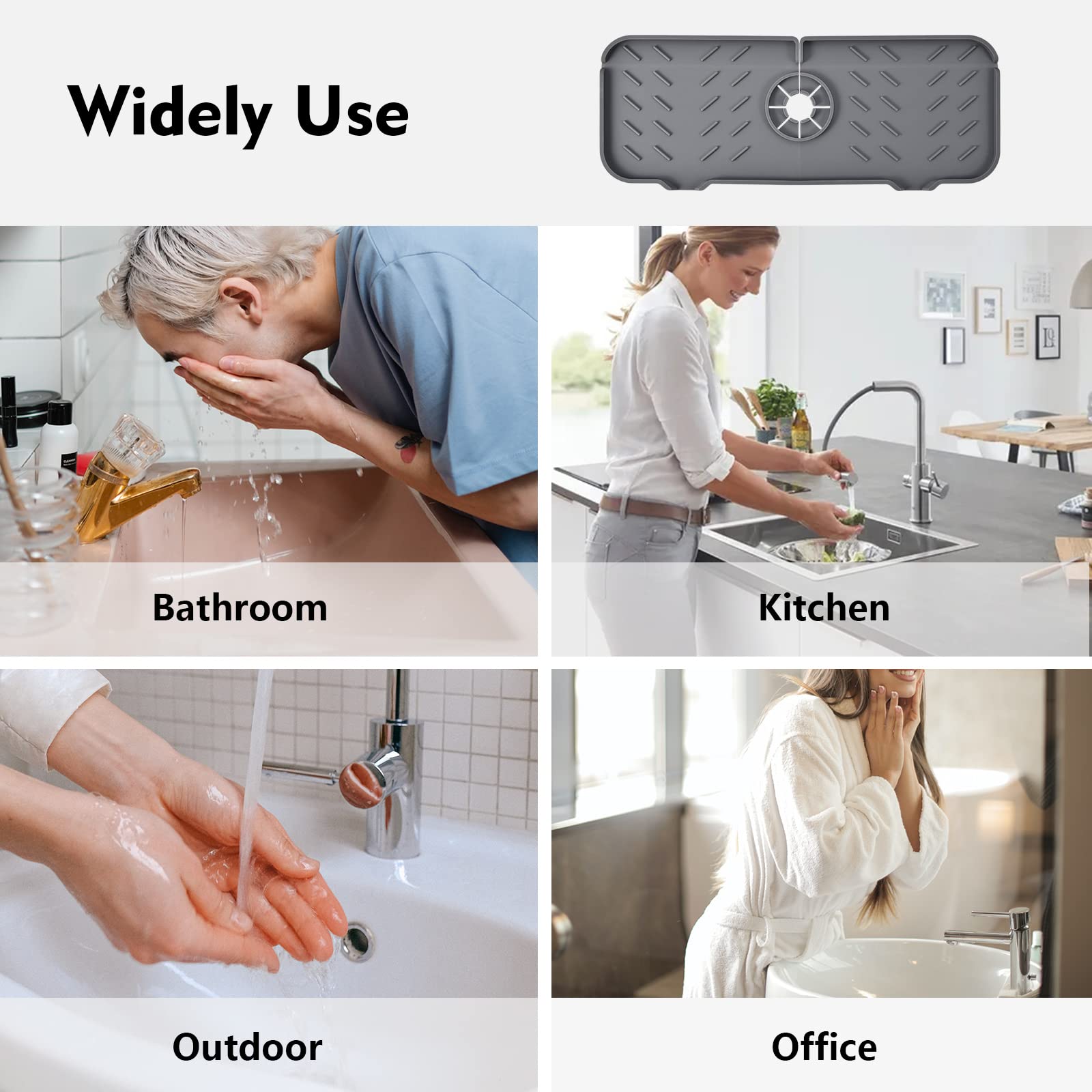 Silicone Faucet Mat for Kitchen, Sink Splash Guard, Bathroom Faucet Water Catcher Mat, Sink Draining Pad Behind Faucet, VENMATE Keep Drying Kitchen Accessories (Grey (14.6" x 5.5"))