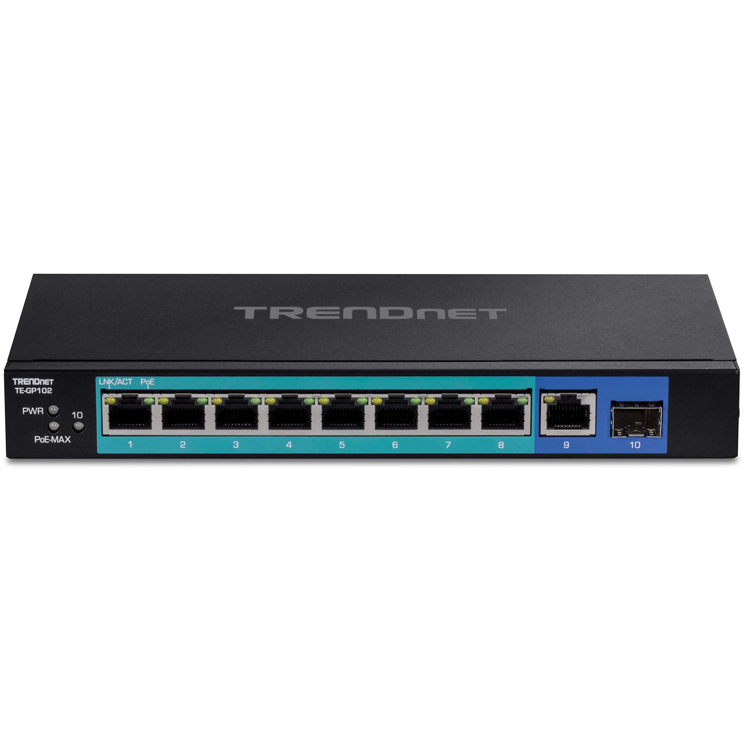 TRENDnet 10-Port Unmanaged Gigabit PoE+ Switch, Black, TE-GP102 (Renewed)