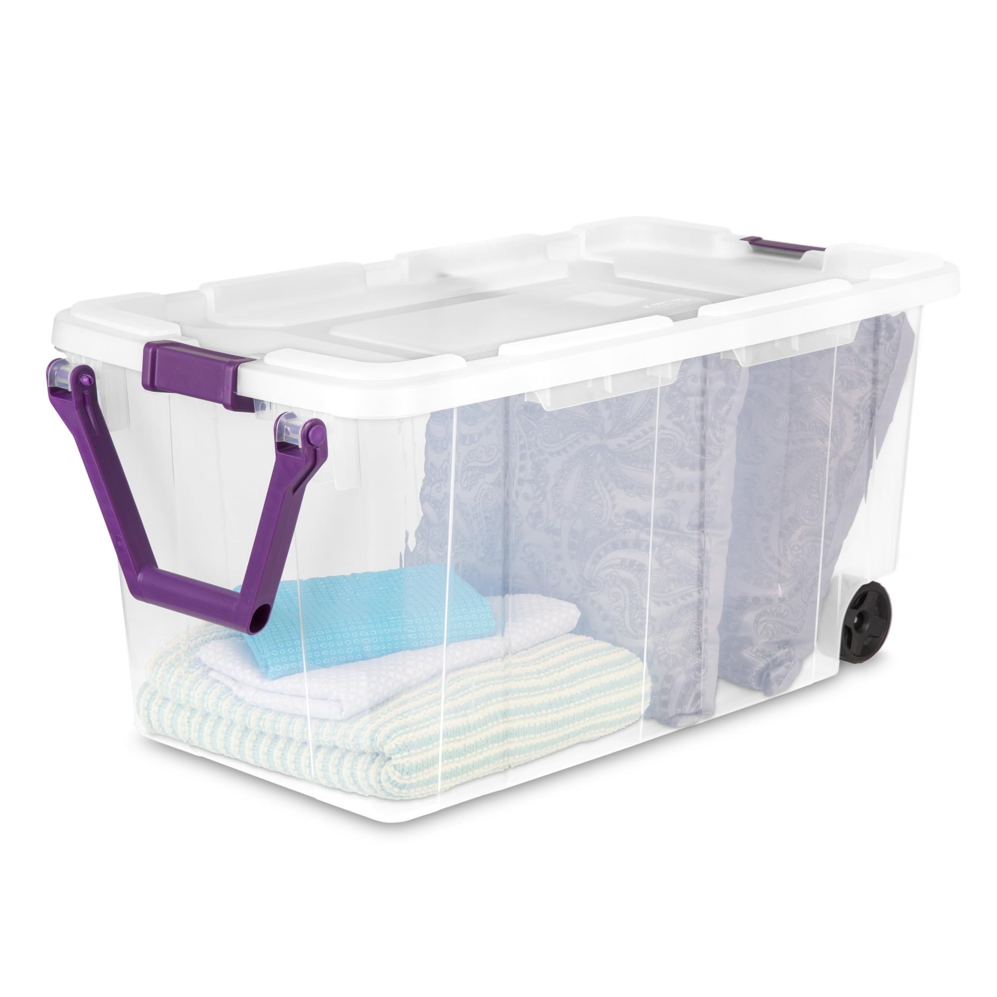 OshkI 160 Qt. Wheeled Storage Box Plastic, Sweet Plum, Set of 2