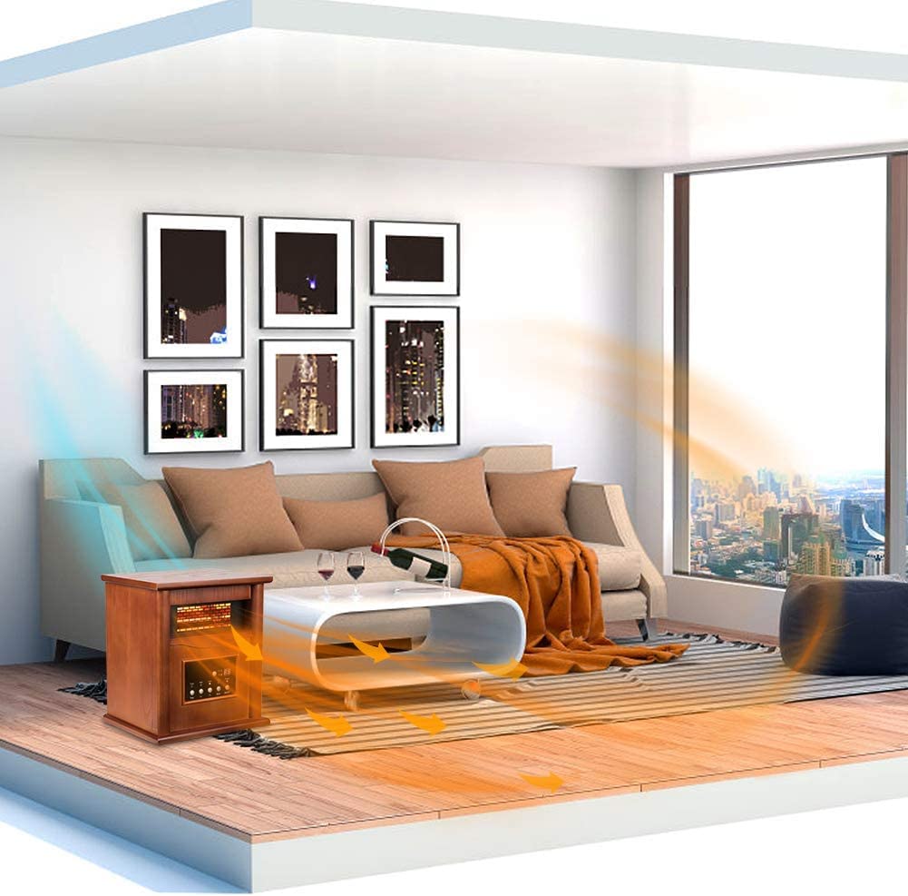 LifePlus Electric infrared Space Heaters for Indoor Room Use, 1500W Box Space Heater with Wood Frame, Remote Control and Timer, Multiple Security Protections, Nice for Living Room Home Office