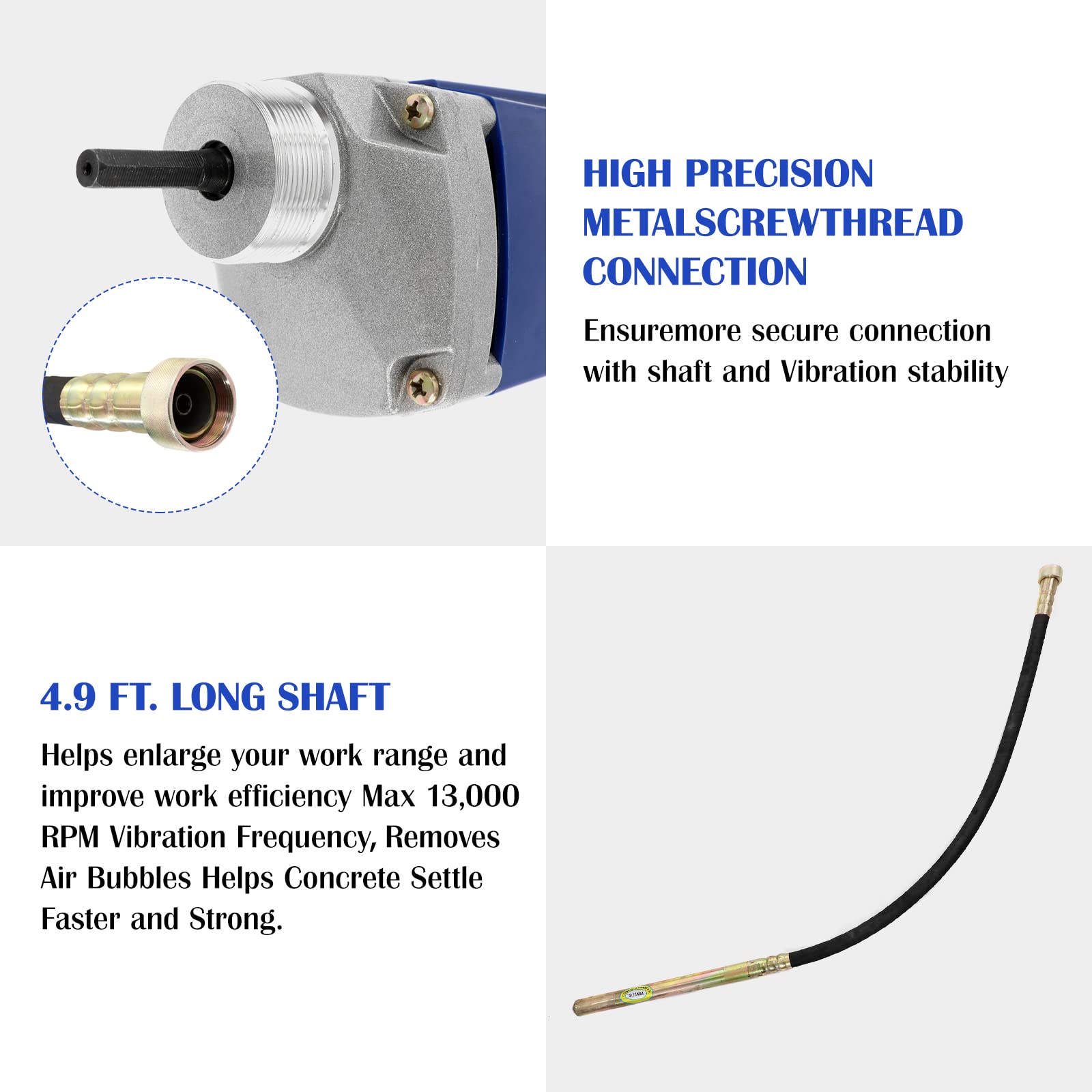 POWLAB Hand Held Concrete Vibrators 13000 VPM Electric Concrete Vibrator 3/4 HP Concrete Vibrators with 4.9 Ft Shaft for Industrial Construction Concrete Mixing