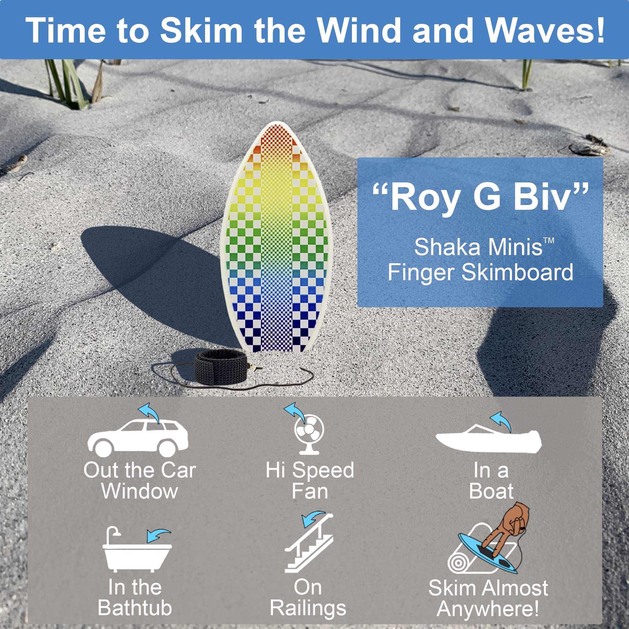 Shaka Minis Finger Skimboard | Finger Surfboard - Skim and Surf The Wind, Waves and Almost Anywhere (Roy G BIV)