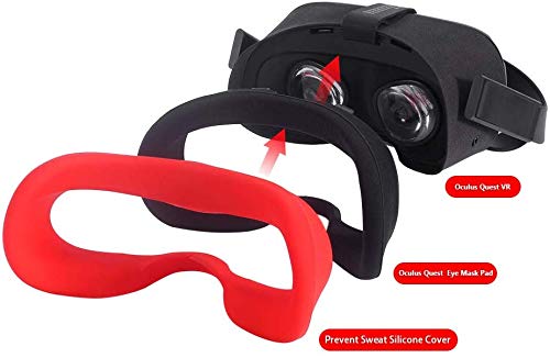 MASiKEN 2Pcs Face Cover Mask & Silicone Face Pad Replacement for Oculus Quest, Sweatproof Lightproof Washable Face Cushion