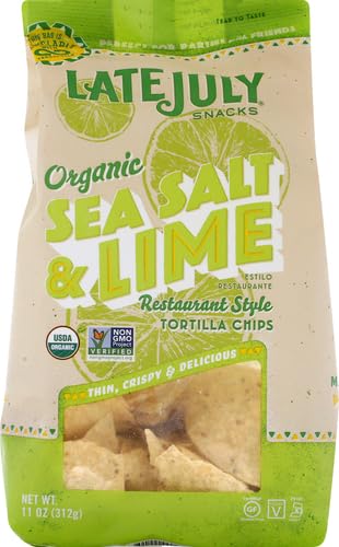 LATE JULY Snacks Restaurant Style Sea Salt & Lime Tortilla Chips, 11 oz. Bag