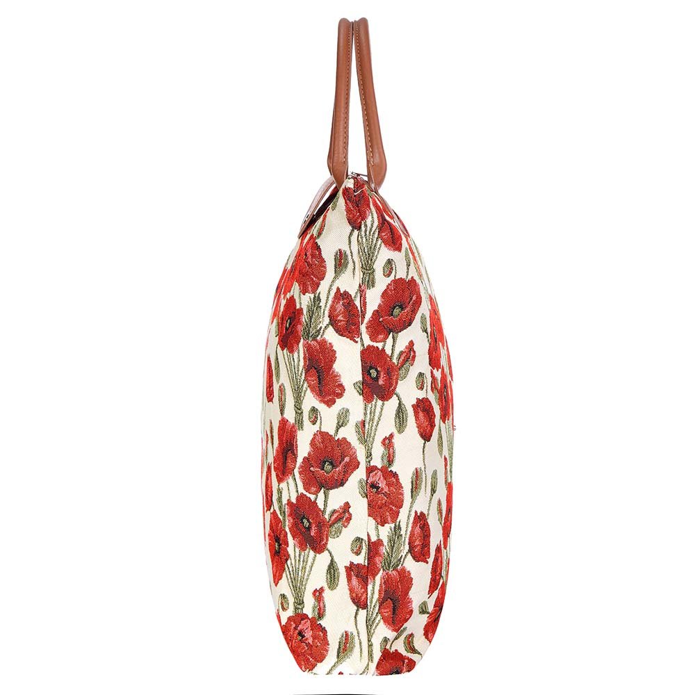Signare Tapestry Foldable Tote Bag Reusable Shopping Bag Grocery Bag with Poppy Flower Design (FDAW-POP)