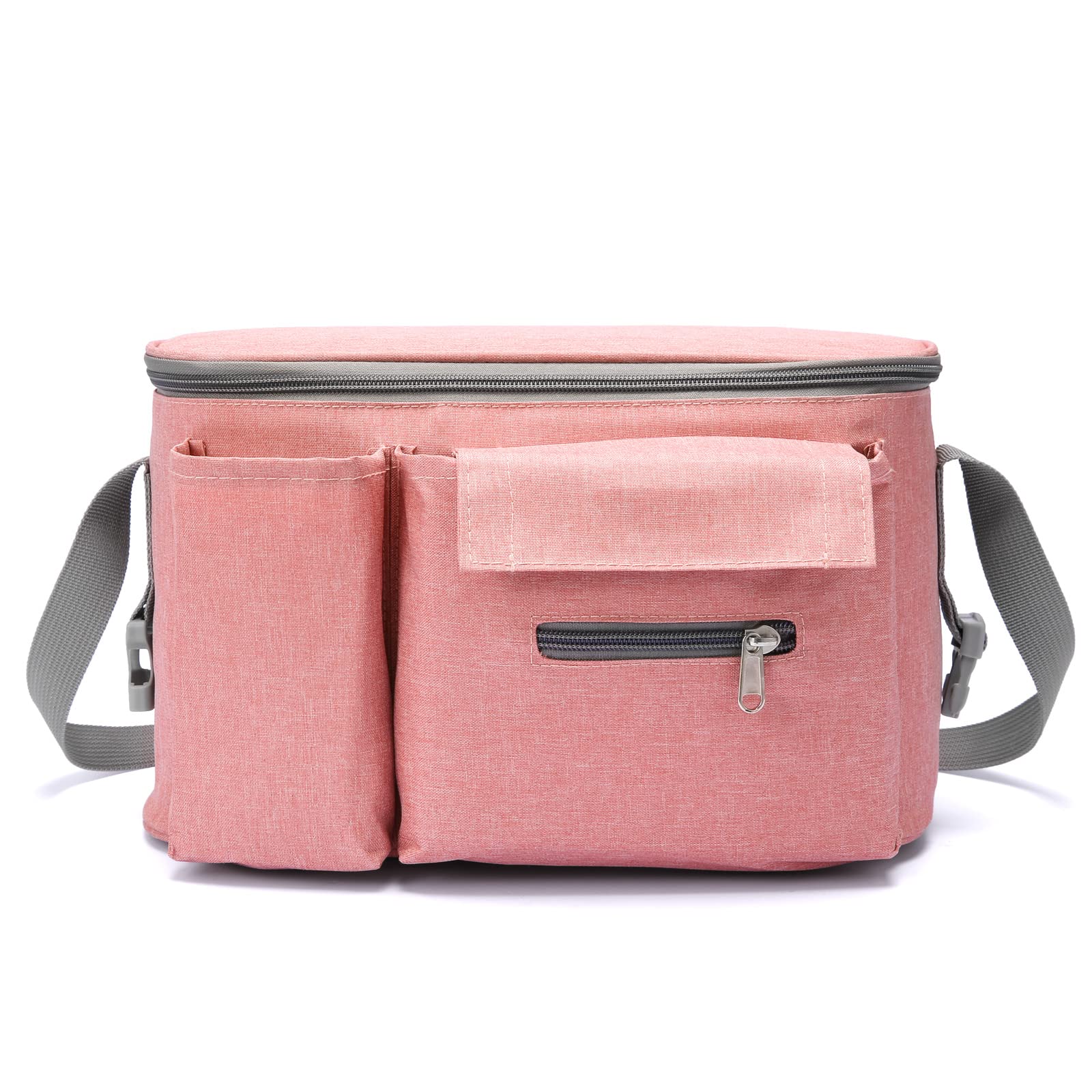 TRENDPLAY Small Diaper Bag, Mini Stroller Organizer Caddy with Wipe Pockets, Caddy with Adjustable Stroller Straps Fit All Strollers, Pink