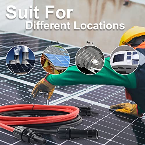 Solar Extension Cable SGANGCAR One Pair(20 Feet 10AWG) Solar Panel Cable with Female and Male Connectors(20FT Red + 20FT Black)