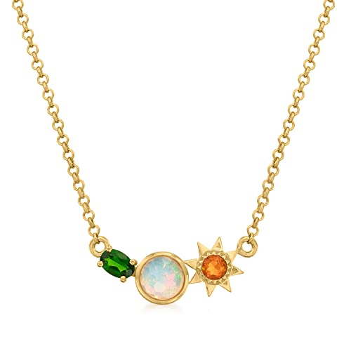 Ross-Simons Ethiopian and Fire Opal Sun Necklace With .50 Carat Chrome Diopside in 18kt Gold Over Sterling. 18 inches