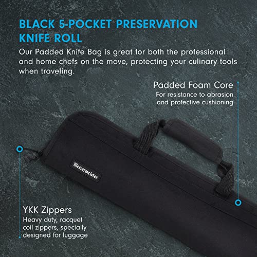 Messermeister Preservation 5-Pocket Knife Luggage, Black - 5 Elasticized, Reinforced Pockets for Culinary Tools - Holds Up to 18” Knife - Made From 100% Recycled Water Bottles