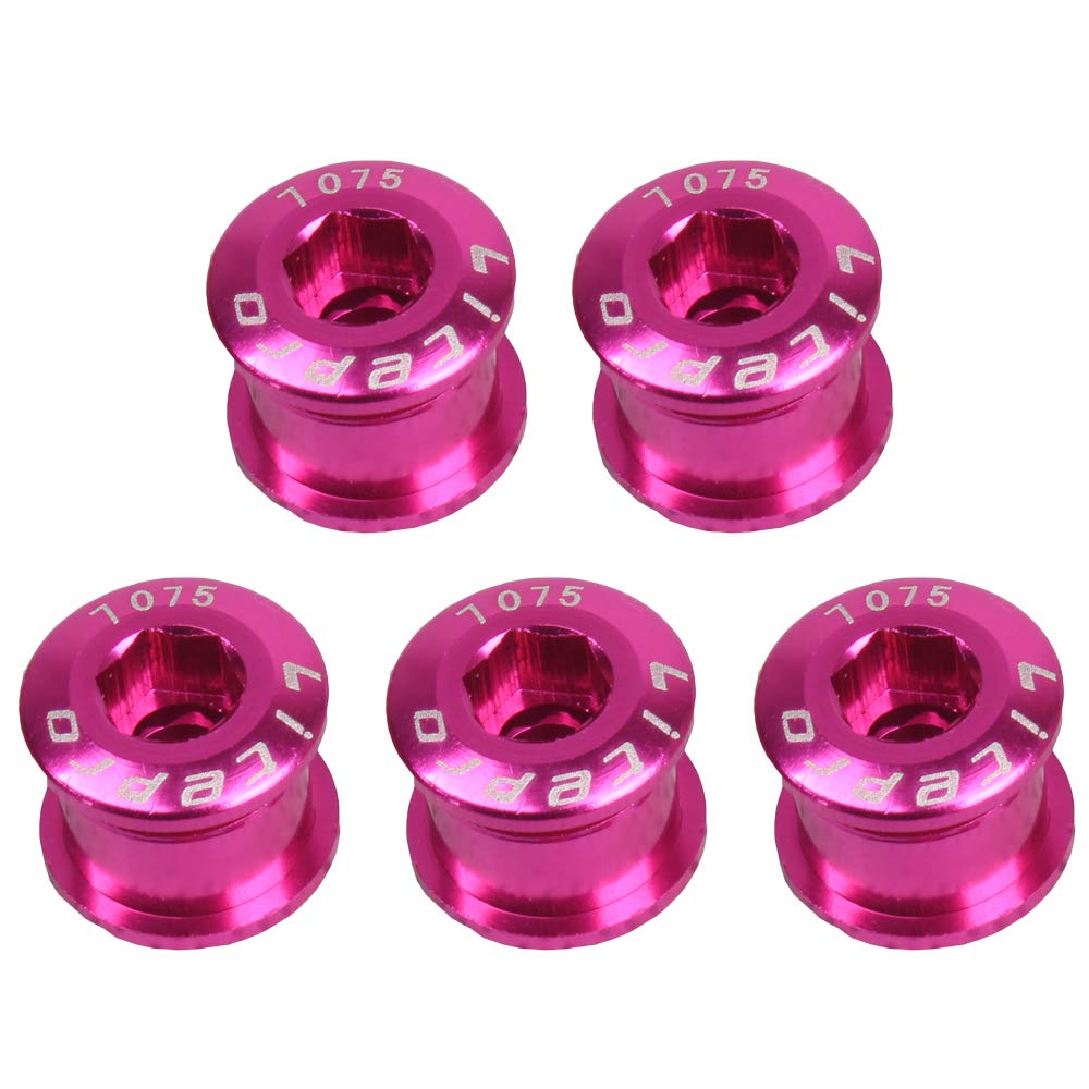 RANOKI Single Chainring Bolts 5 Pack 7075 Aluminum Alloy Chainring Bolts for Mountain Bike BMX Road Bicycle, MTB (Pink)
