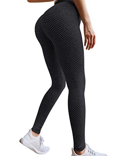 MOSHENGQI Women's Ruched Butt Lifting High Waist Yoga Pants Tummy Control Stretchy Workout Leggings Textured Booty Tights(X-Large,#1 Dark Grey)