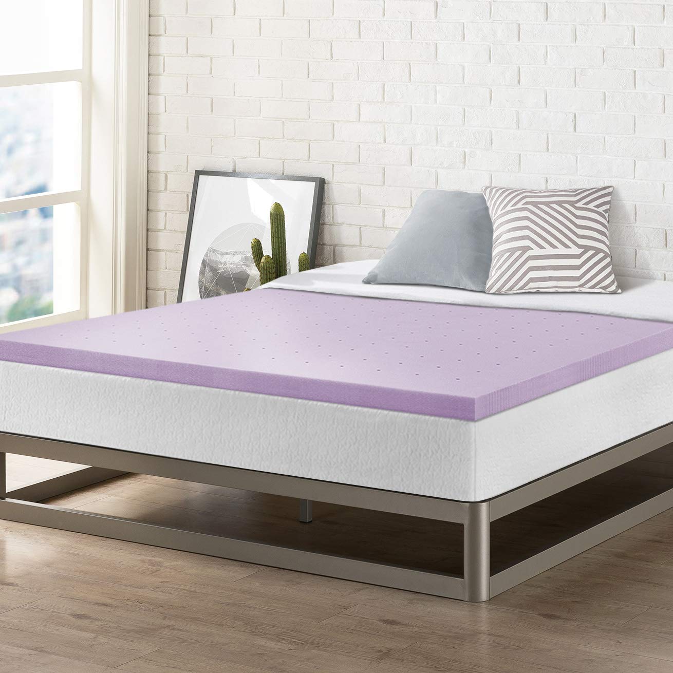 Mellow 2 Inch Ventilated Memory Foam Mattress Topper, Soothing Lavender Infusion, CertiPUR-US Certified, Short Queen