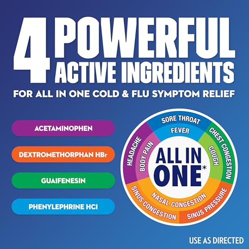 Mucinex Fast-Max Max Strength Cold and Flu Medicine for Adults, Daytime Cold Medicine, Over-the-Counter Medication With Acetaminophen, Dextromethorphan HBr, Guaifenesin, Phenylephrine HCl, 20 Caplets
